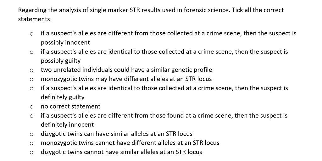 Solved Regarding the analysis of single marker STR results | Chegg.com