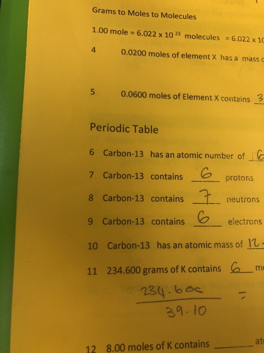 Solved Grams to Moles to Molecules 1.00 mole = 6.022 x 10 23 | Chegg.com