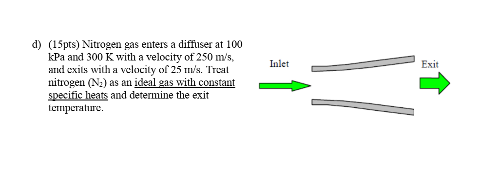 Solved d) (15pts) Nitrogen gas enters a diffuser at 100 kPa | Chegg.com