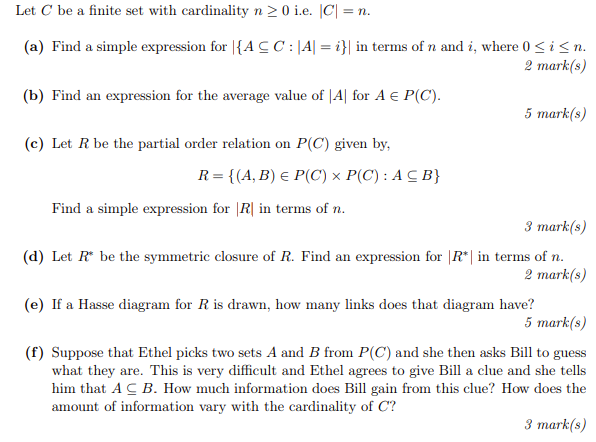 Solved Let C be a finite set with cardinality n> 0 i.e. C= | Chegg.com