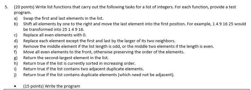 Solved 5 20 Points Write List Functions That Carry Out