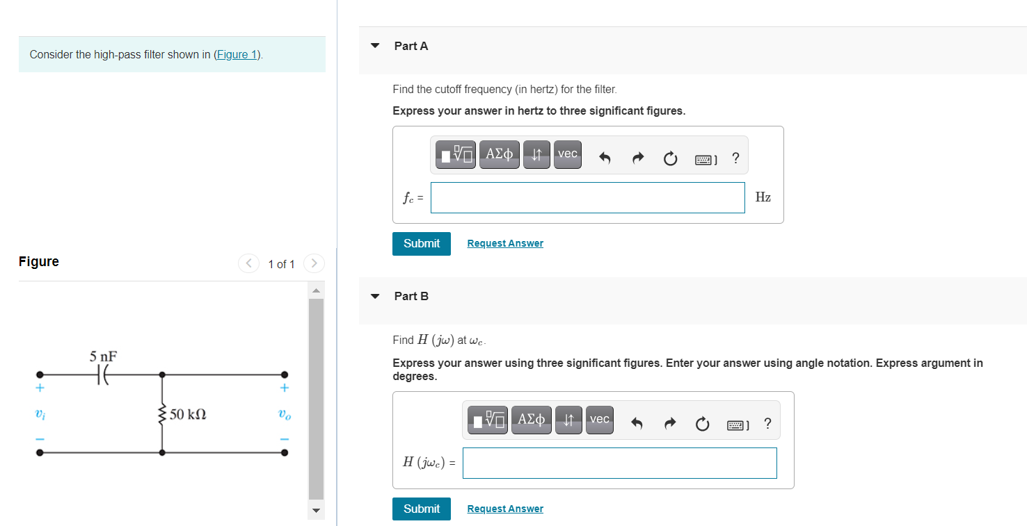 Solved Consider the high-pass filter shown in (Figure 1). | Chegg.com