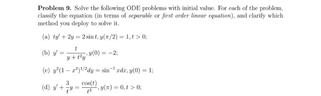 Solved Problem 9. Solve the following ODE problems with | Chegg.com