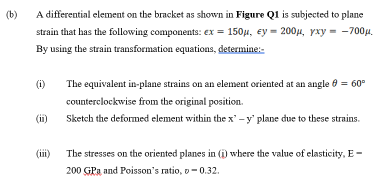 Solved (6) A differential element on the bracket as shown in | Chegg.com