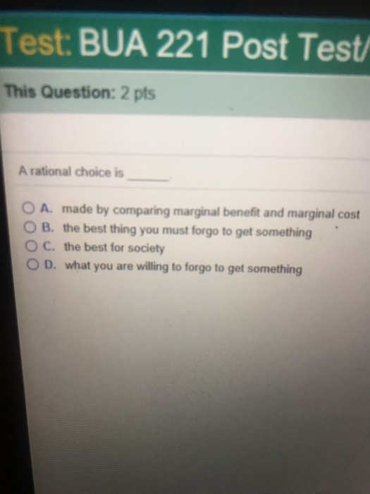 Solved Test: BUA 221 Post Test This Question: 2 pts A | Chegg.com