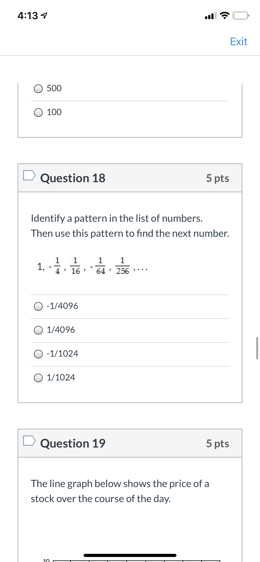 Solved 4:13 7 11 Exit 500 0 100 D Question 18 5 pts Identify | Chegg.com