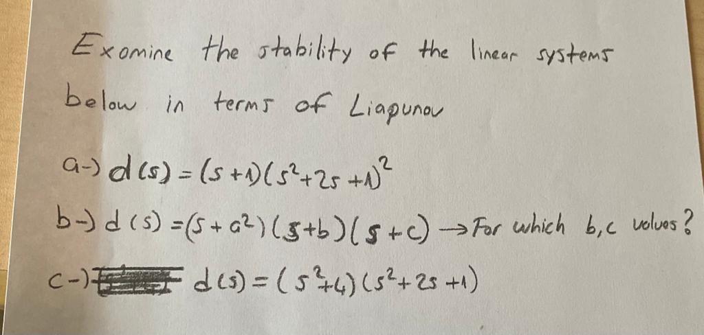 Solved Exomine the stability of the linear systems below in | Chegg.com