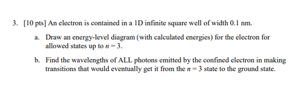 Solved 3. [10 pts] An electron is contained in a 1D infinite | Chegg.com