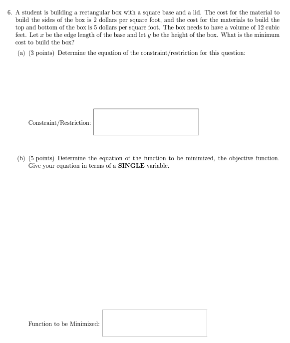 Solved 5. A student is building a rectangular box with a | Chegg.com