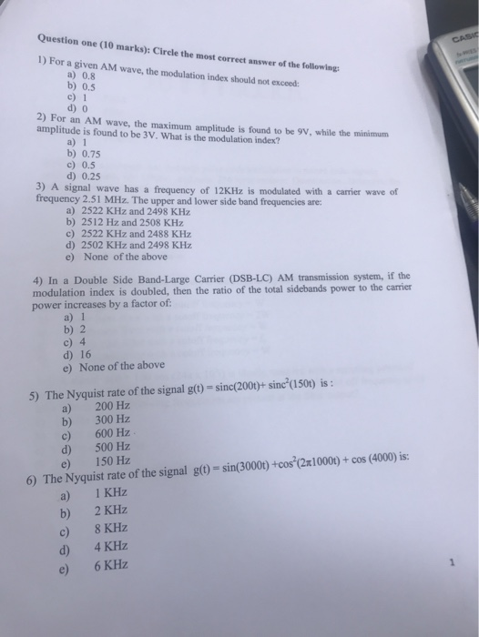 Solved Question one (10 marks): Circle the most correct | Chegg.com