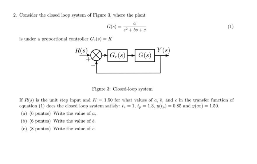 Solved (1) 2. Consider the closed loop system of Figure 3, | Chegg.com