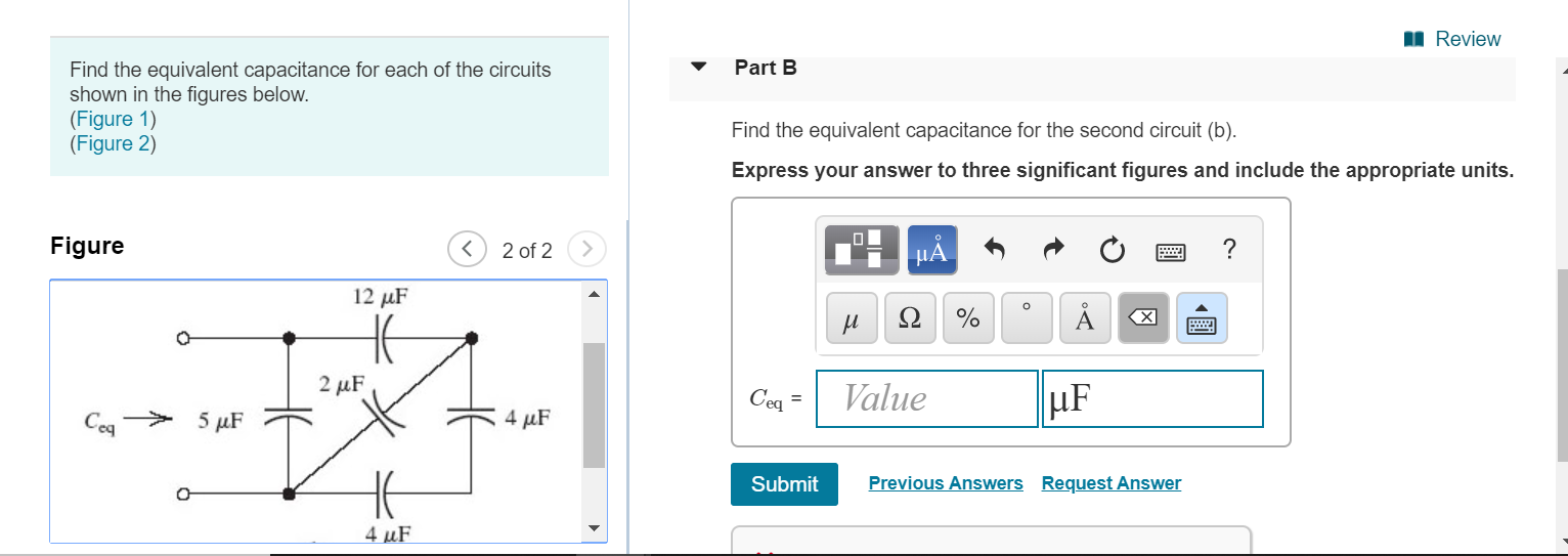 Solved n Review Part B Find the equivalent capacitance for | Chegg.com