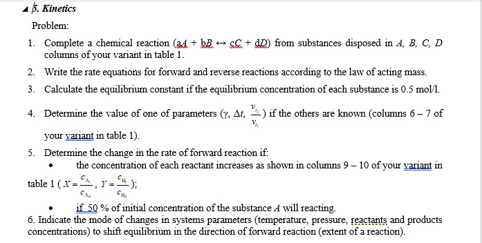 Solved 1. Complete a chemical reaction (aA+bB↔cC+dD) from | Chegg.com