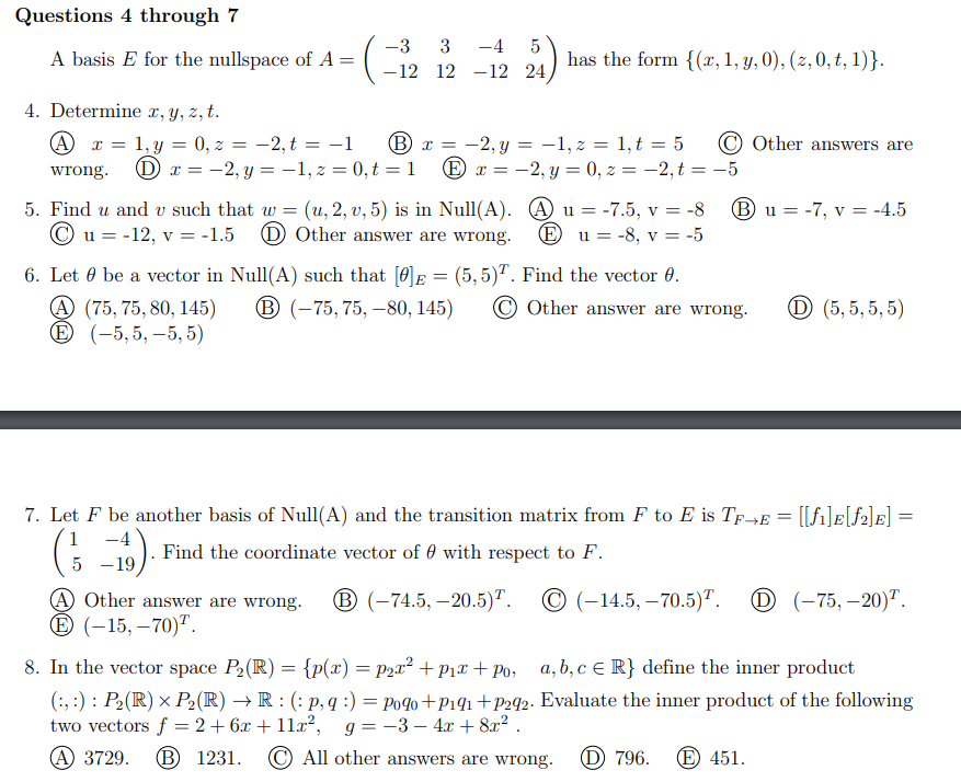 Solved A basis \\( E \\) for the nullspace of \\( | Chegg.com