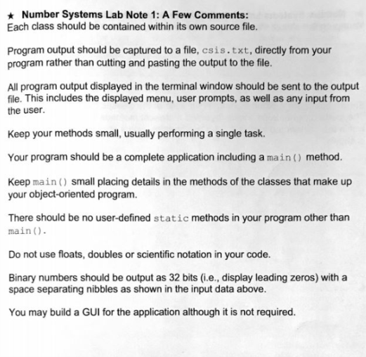 Solved e Computer Lab: Number Systems Construct an | Chegg.com