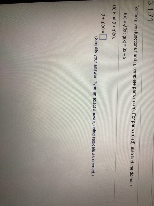 Solved For the given functions f and g, complete parts | Chegg.com