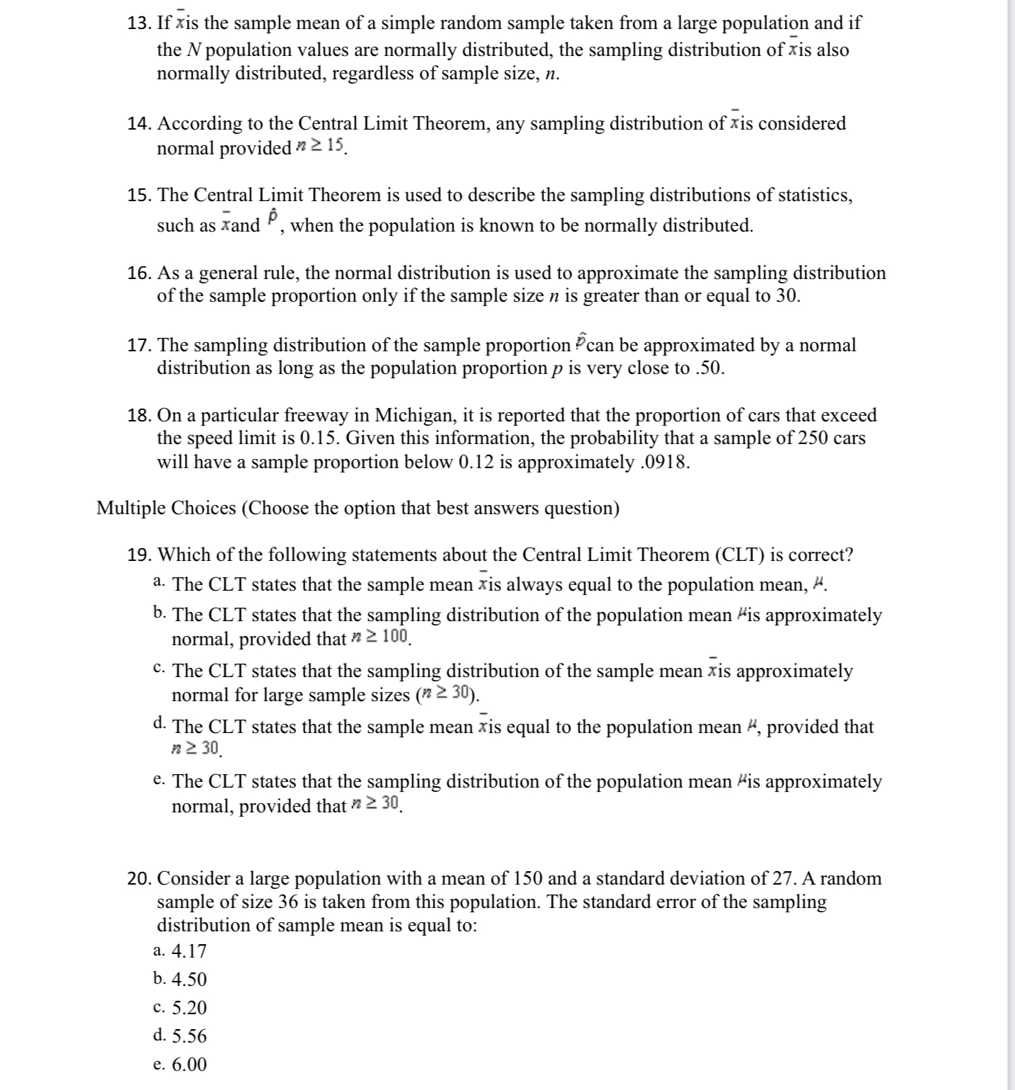Solved If x‾ ﻿is the sample mean of a simple random sample | Chegg.com