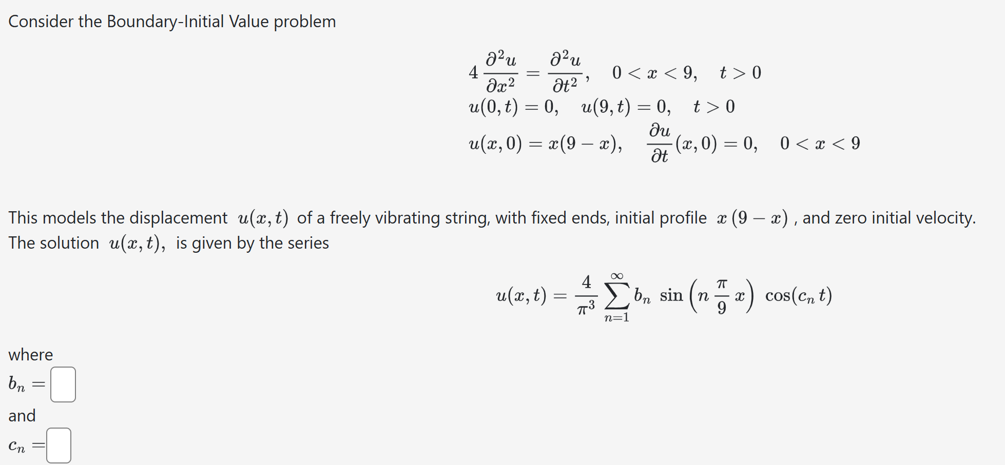 This models the displacement u(x,t) of ﻿a freely | Chegg.com