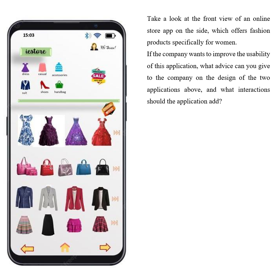 Solved Take a look at the front view of an online store app | Chegg.com