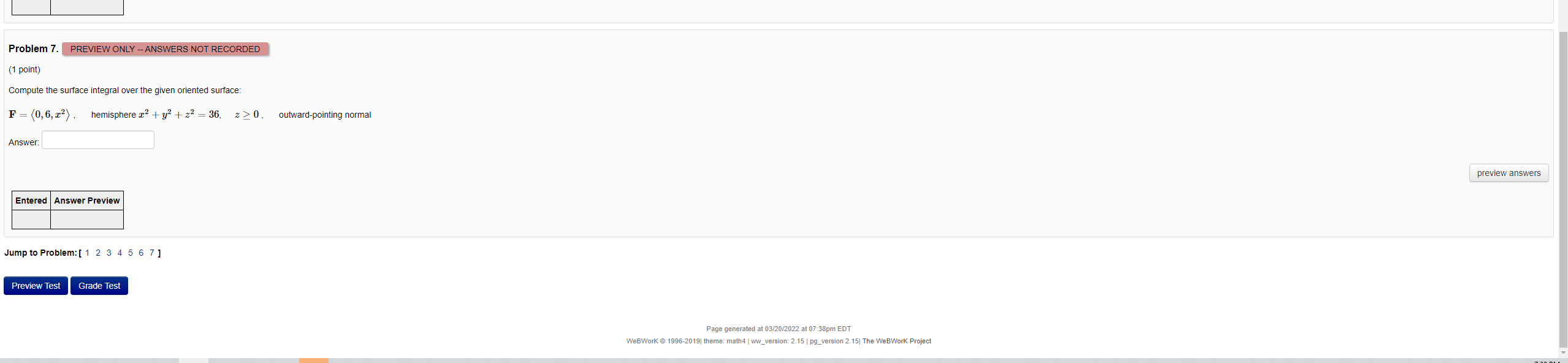 Solved Problem 7. PREVIEW ONLY -- ANSWERS NOT RECORDED (1 | Chegg.com
