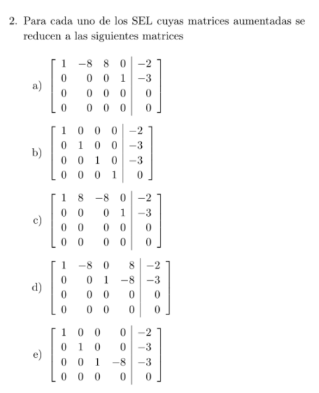 Solved for each of the SEL the following matrices are | Chegg.com