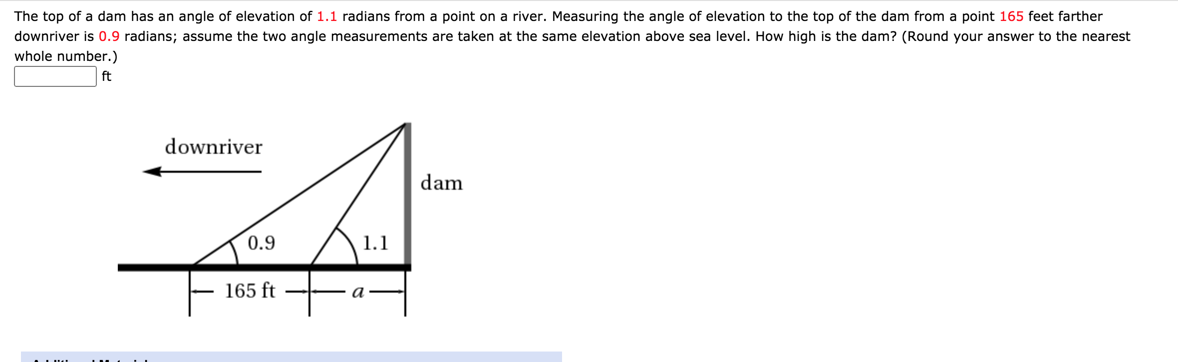 Solved The top of a dam has an angle of elevation of 1.1 | Chegg.com