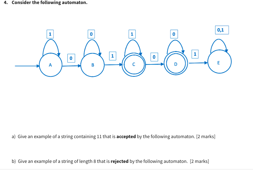 Solved 4. Consider the following automaton. 0,1 1 0 E B a) | Chegg.com