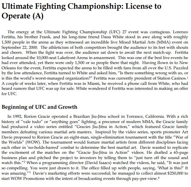 Solved Ultimate Fighting Championship: License to Operate | Chegg.com