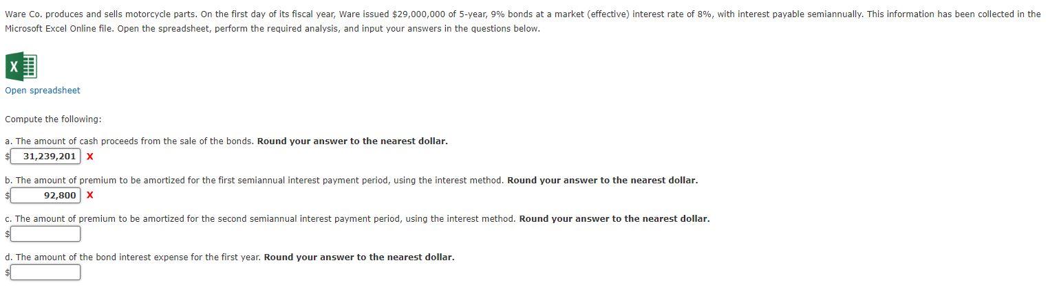 Solved in the Microsoft Excel Online file. Open the | Chegg.com