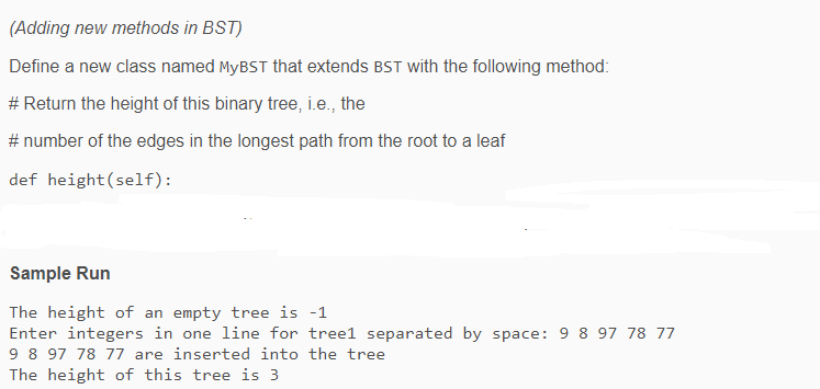 Solved (Adding new methods in BST) Define a new class named | Chegg.com