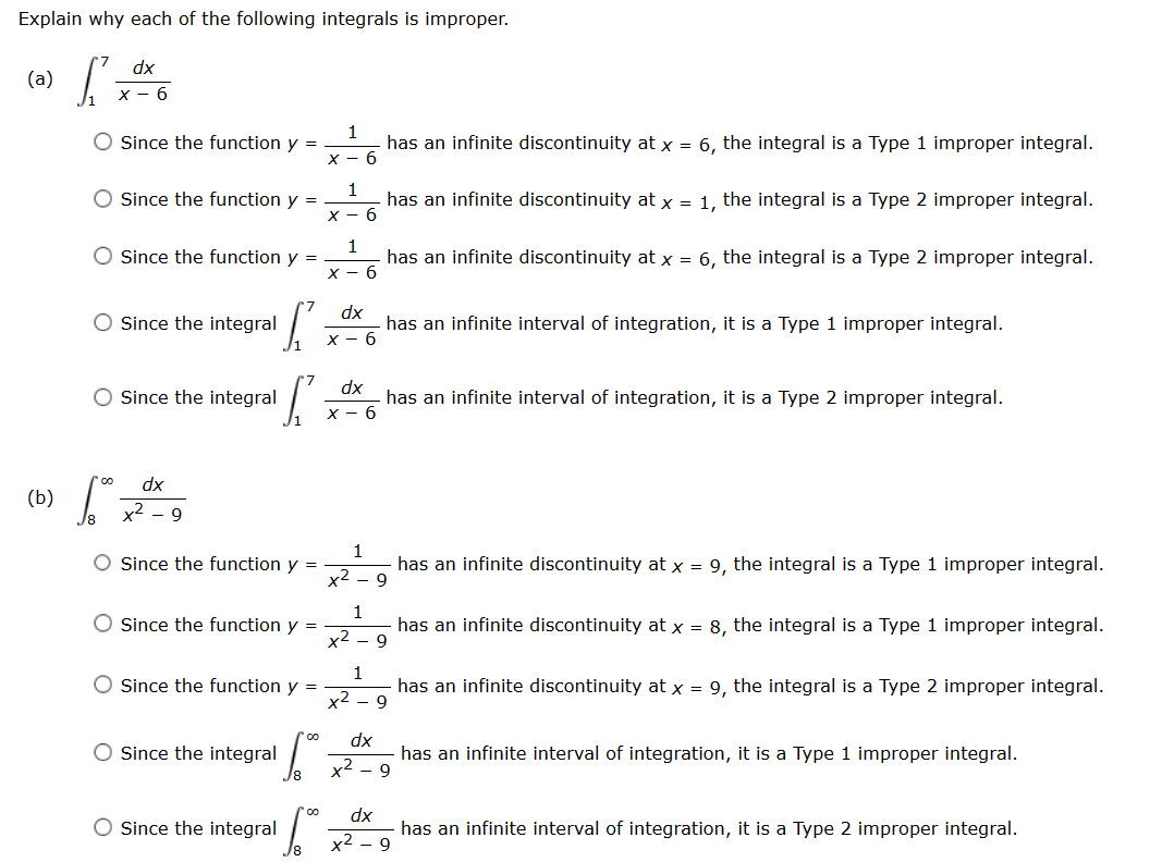 Solved Explain why each of the following integrals is | Chegg.com
