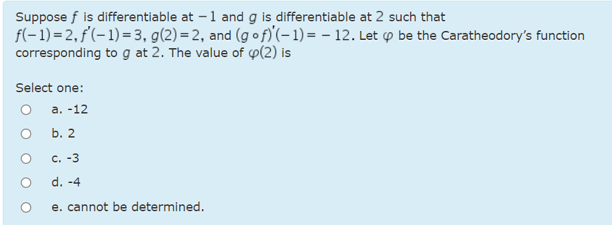 Solved Suppose f ﻿is differentiable at -1 ﻿and g ﻿is | Chegg.com