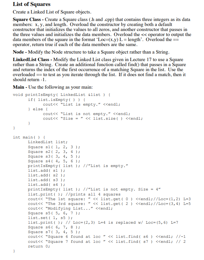 Solved List of Squares Create a Linked List of Square | Chegg.com