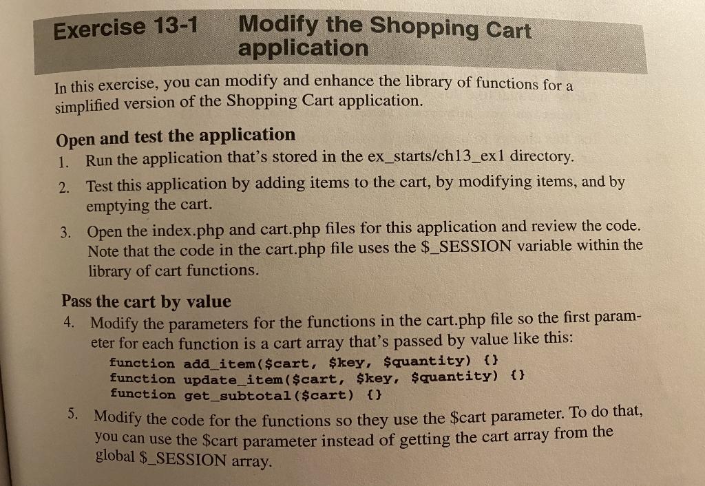 Exercise 13-1 Modify the Shopping Cart application In | Chegg.com