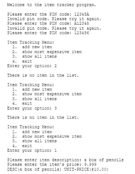 Solved Programming Project #1: Track Items Objectives: Use | Chegg.com
