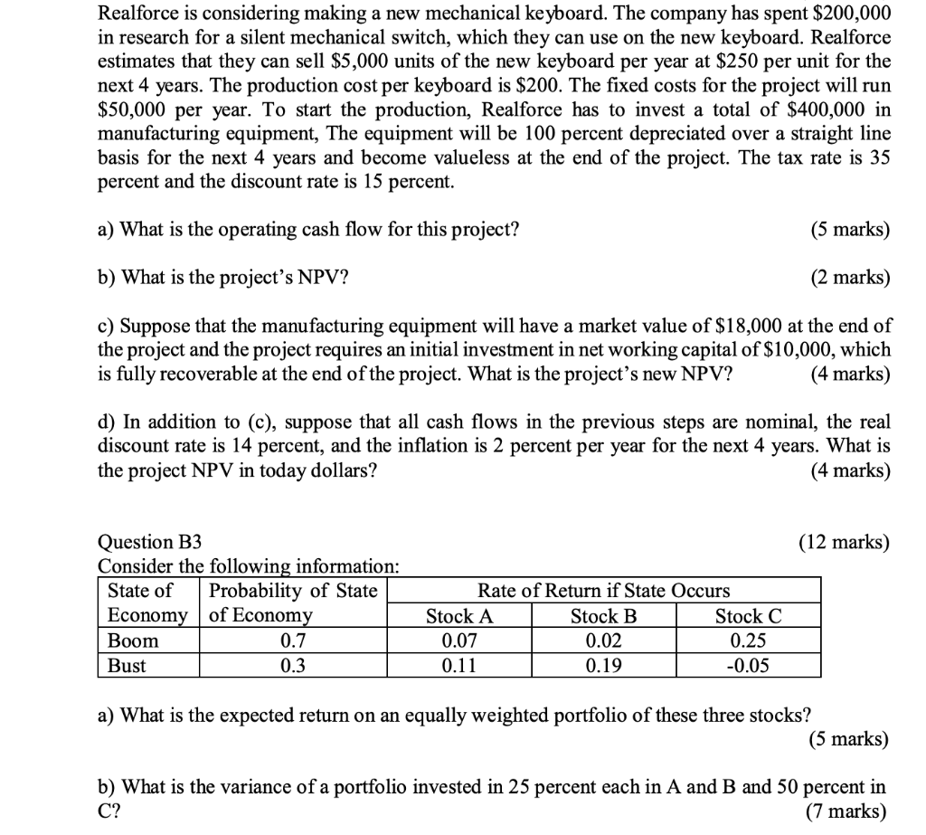 Solved Realforce is considering making a new mechanical | Chegg.com