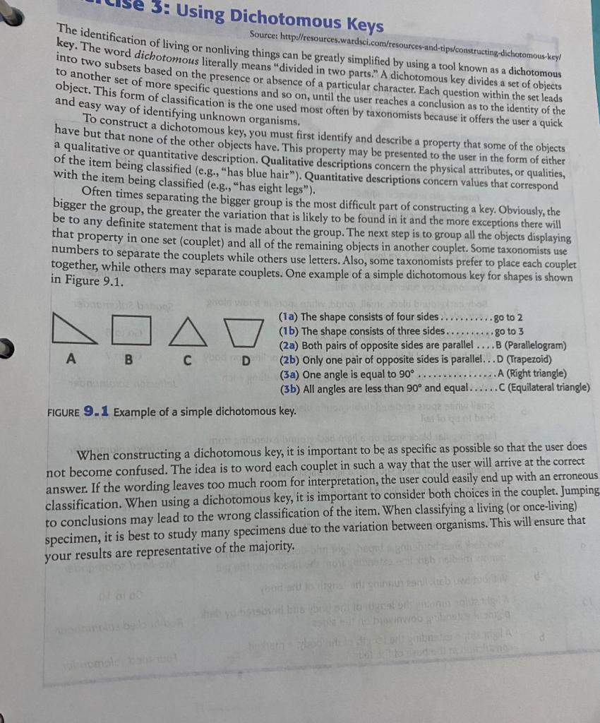 Solved 3: Using Dichotomous Keys Source: | Chegg.com