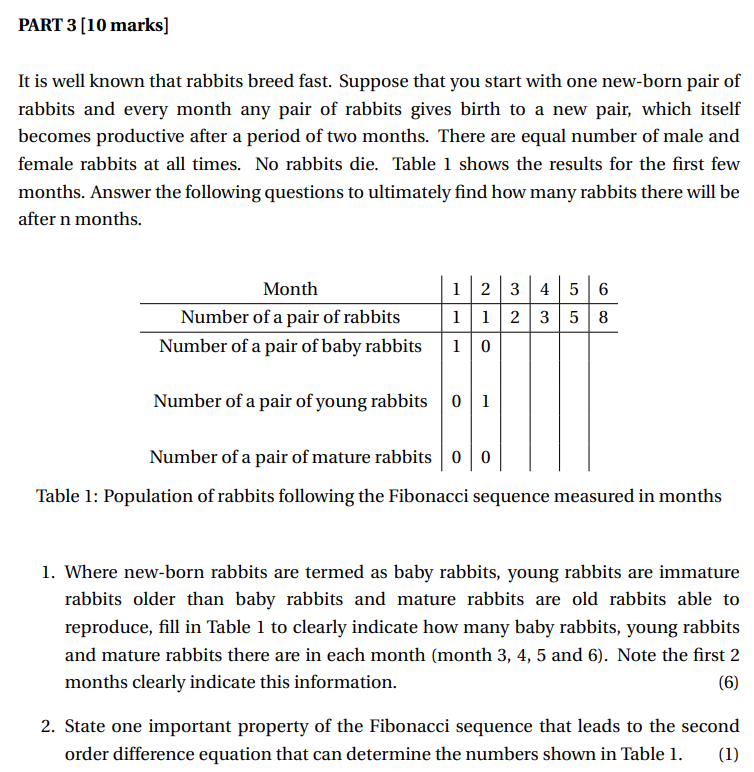 Solved PART 3 [10 marks] It is well known that rabbits breed | Chegg.com