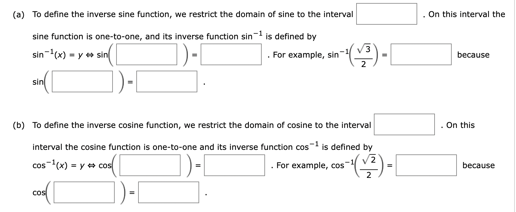Solved (a) To define the inverse sine function, we restrict | Chegg.com