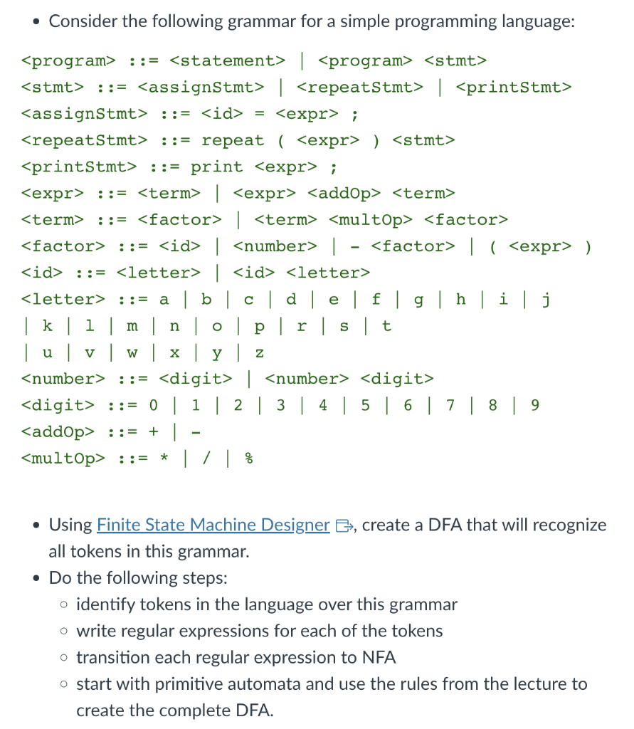 Solved - Consider the following grammar for a simple | Chegg.com
