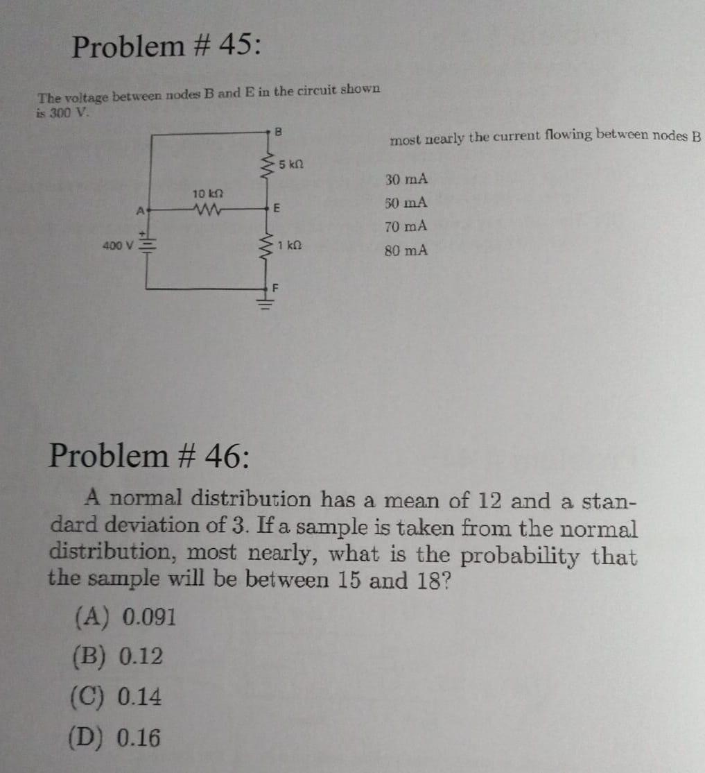 Solved Problem # 45: The voltage between nodes B and E in | Chegg.com