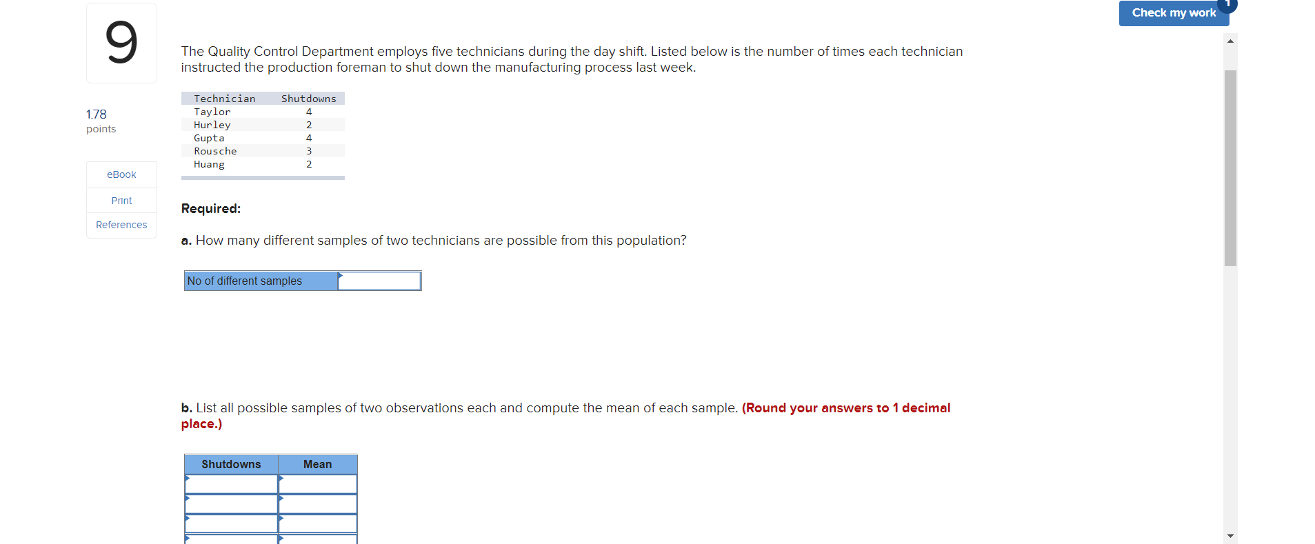 Solved Check my work 9 The Quality Control Department | Chegg.com
