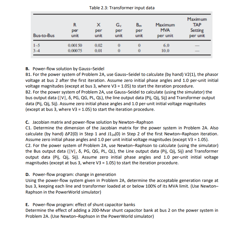 PROBLEM 2 A. Power-flow input data and Ybus Figure | Chegg.com