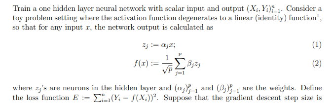 Train a one hidden layer neural network with scalar | Chegg.com