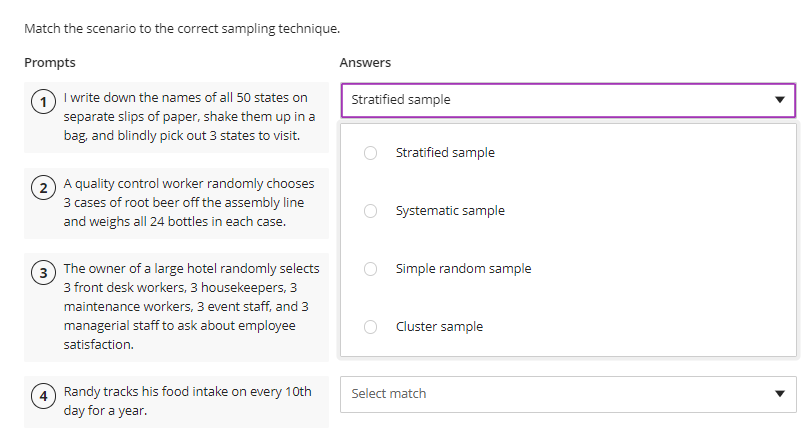 Solved Match the scenario to the correct sampling | Chegg.com
