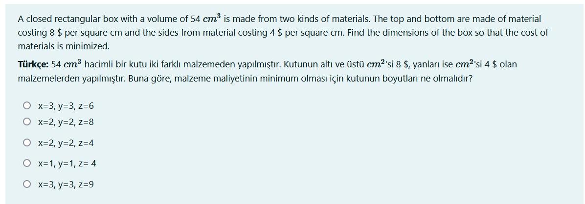 Solved A closed rectangular box with a volume of 54 cmis | Chegg.com