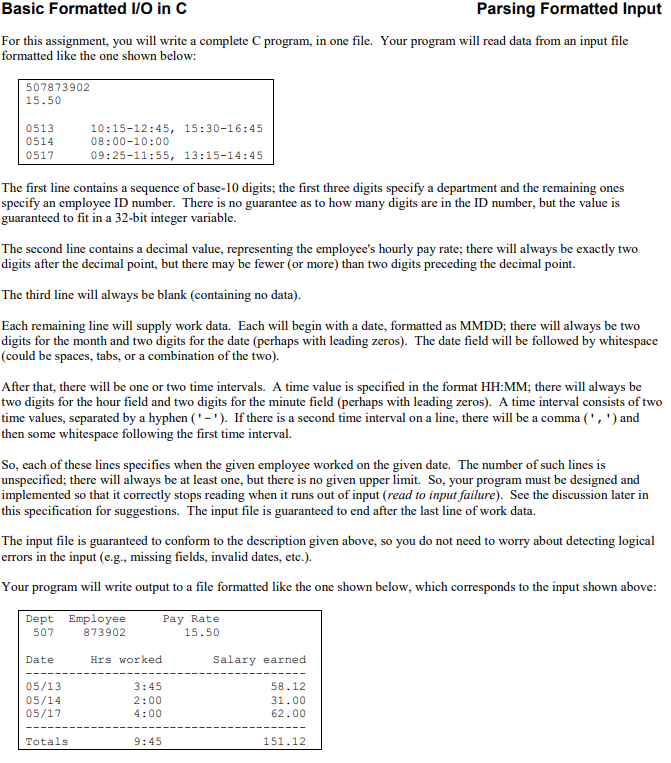 Solved Basic Formatted I/O in C Parsing Formatted Input For | Chegg.com