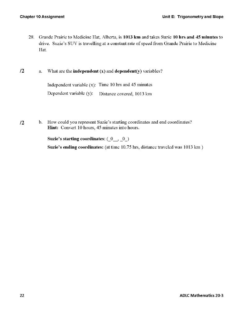 Solved Chapter 10 Assignment Unit E: Trigonometry and Slope | Chegg.com