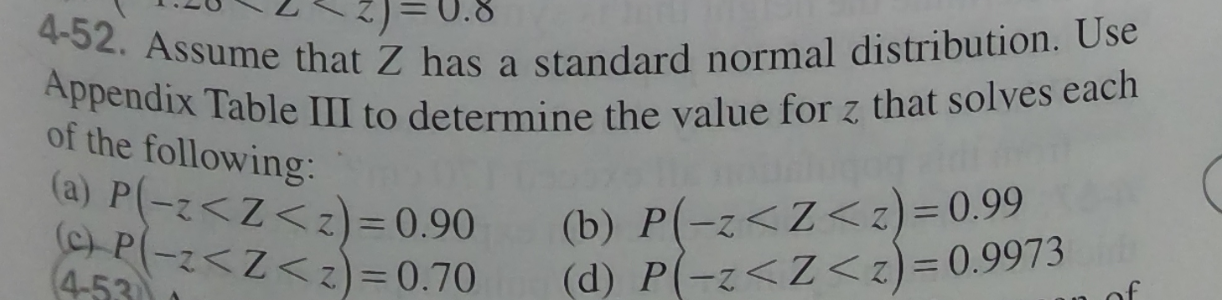 Solved 4-52. Assume that Z has a standard normal | Chegg.com