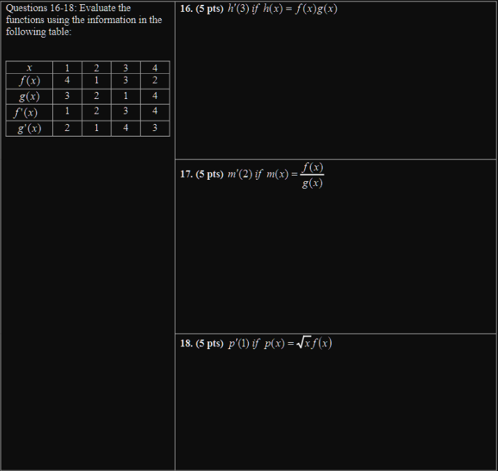 Solved Questions 16-18: Evaluate the functions using the | Chegg.com